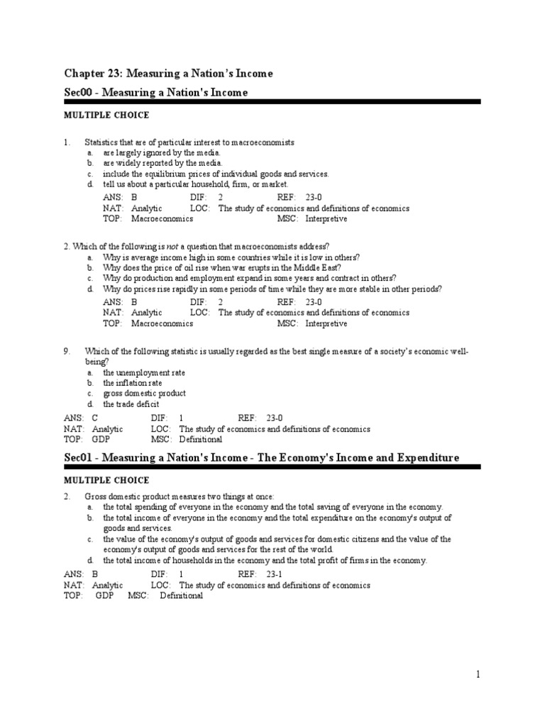 Multiple choice - ch.2 (+answers) | PDF | Cost Of Living | Gross Domestic Product