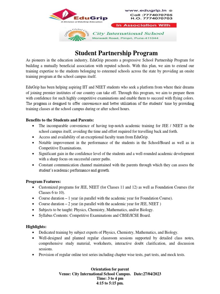 Student Partnership Program(Parent and student)_city | PDF