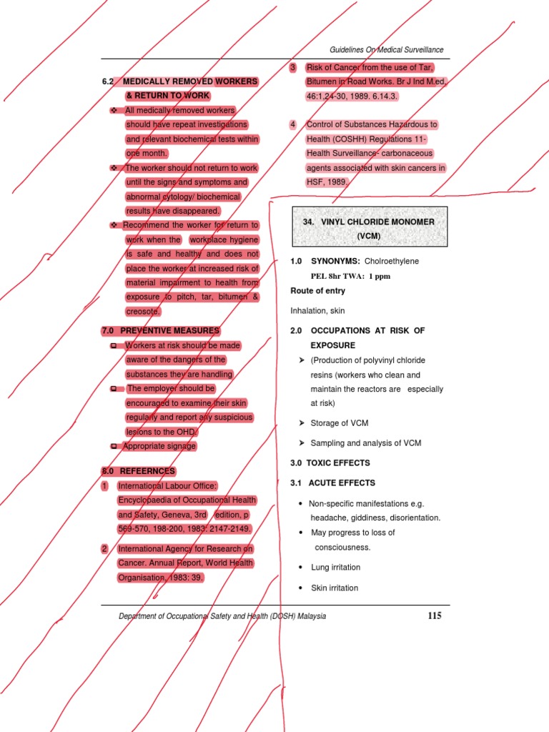 Medical Surveillance DOSH (ACCORDING TO CHEMICALS) - 121-125 | PDF ...