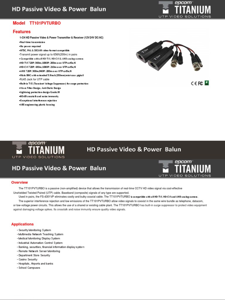 Balum de Video Pasivo TT101PVTURBO | PDF | Video | Electrical Engineering
