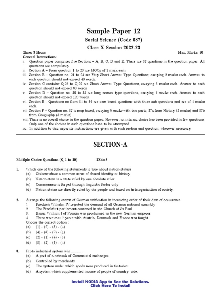SS Sample Paper 12 Unsolved | PDF | Mining | Textiles