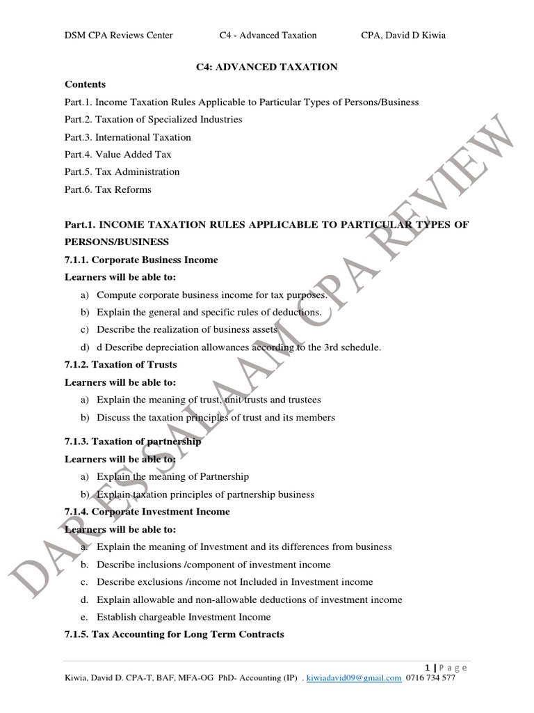 C4 - Advanced Taxation - Syllabus | PDF | Tax Avoidance | Value Added Tax