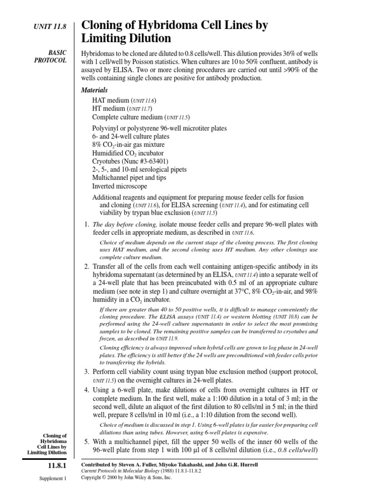 Cloning of Hybridoma Cell Lines by Limit PDF | PDF | Elisa | Life Sciences