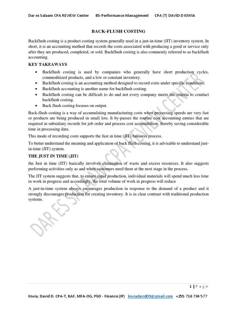 BackFlush Costing | PDF | Lean Manufacturing | Inventory
