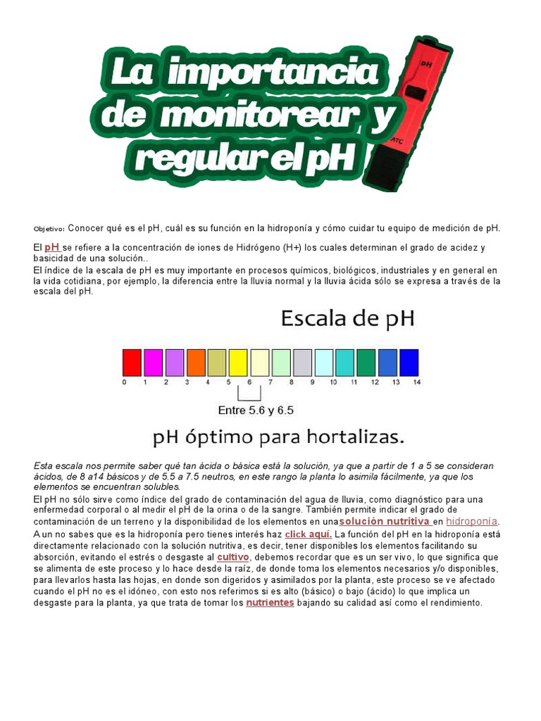 Importancia del pH en Hidroponía | PDF | Ph | Hidroponia