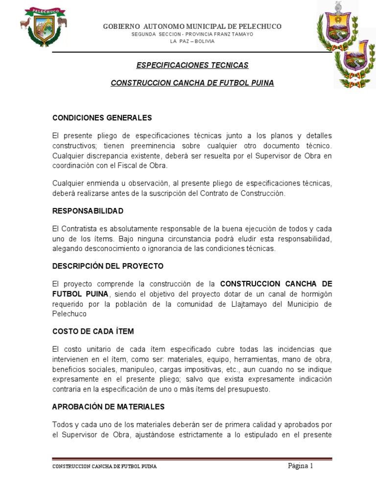 especificaciones técnicas de un proyecto.doc | PDF | Cemento | Hormigón