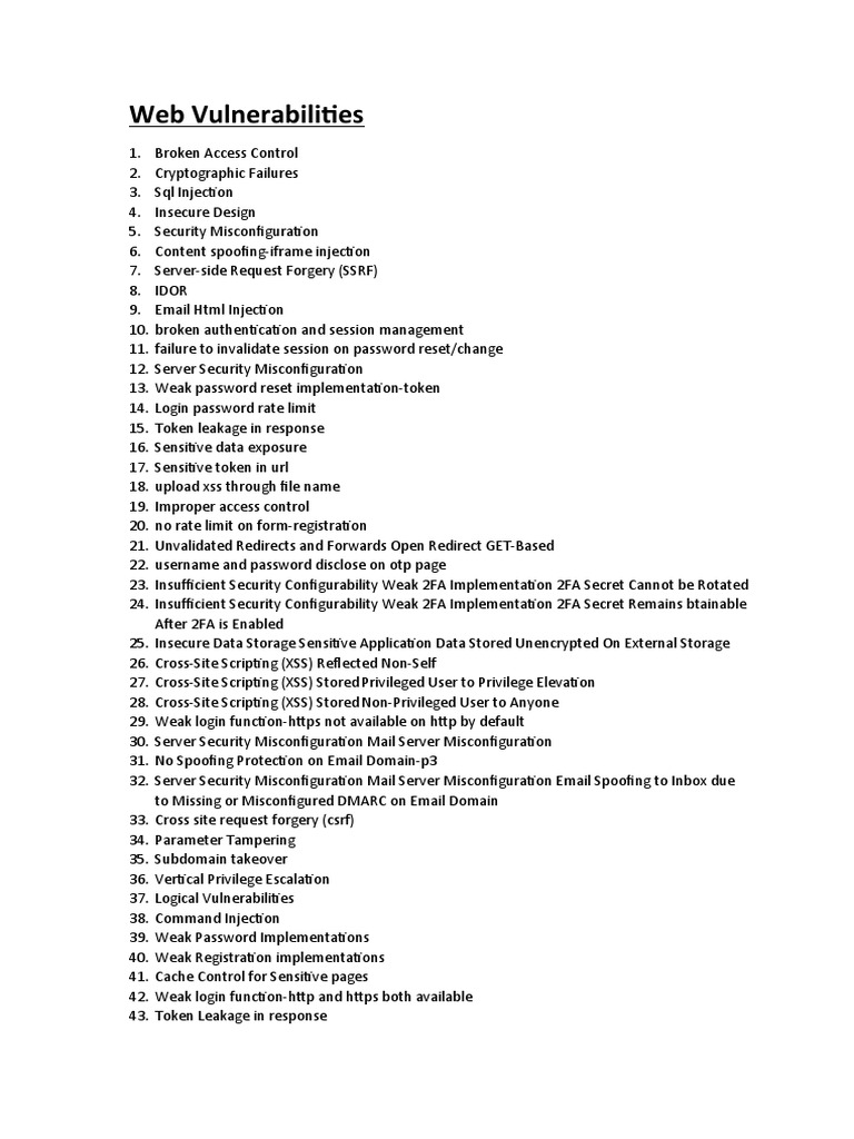 Top Web Vulnerabilities and Tools | PDF