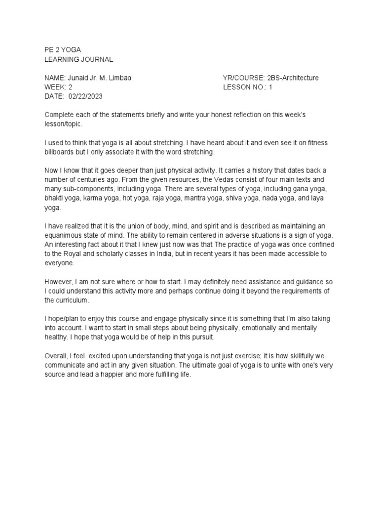 WEEK 2 - Learning Journal 1 (LIMBAO) | PDF | Self-Improvement