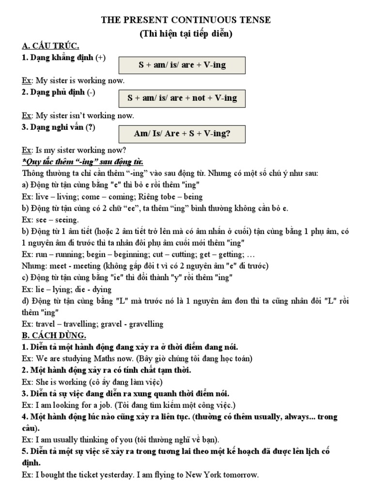 Ly Thuyet Va Bai Tap Thi Hien Tai Tiep Dien | PDF