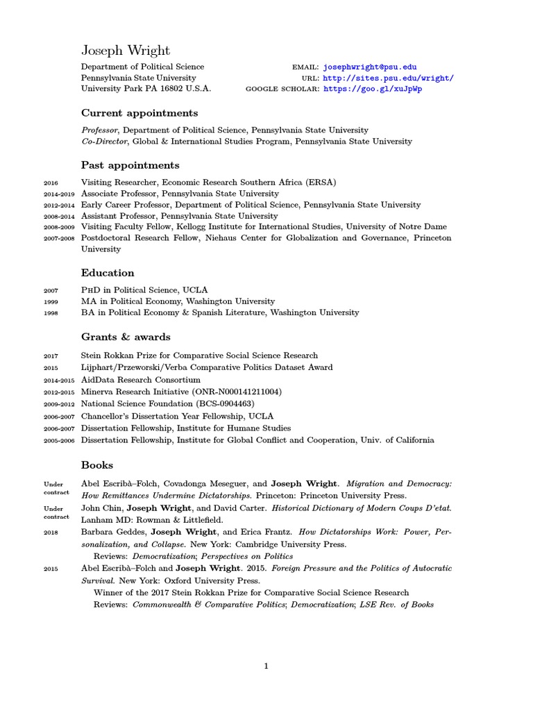 Joe Wright CV PDF | PDF | Authoritarianism | Dictatorship