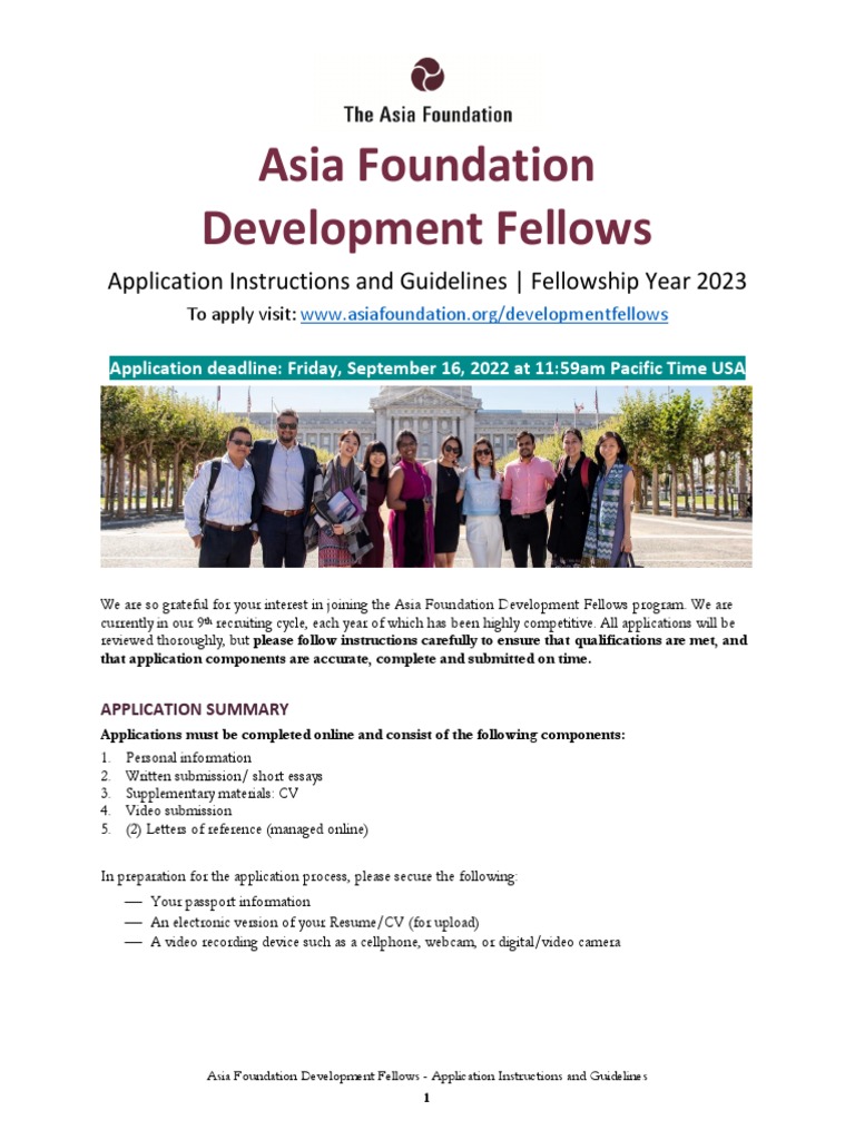 Asia Foundation Development Fellows Application Guidelines And
