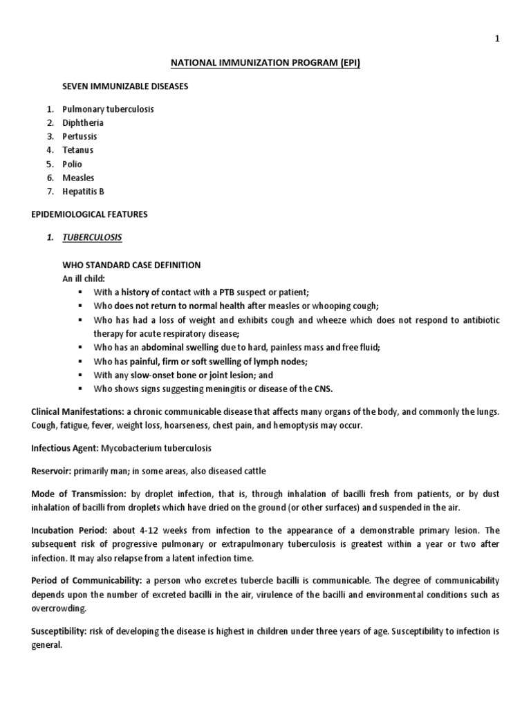 National Immunization Program (EPI): Descriptions and Epidemiological ...