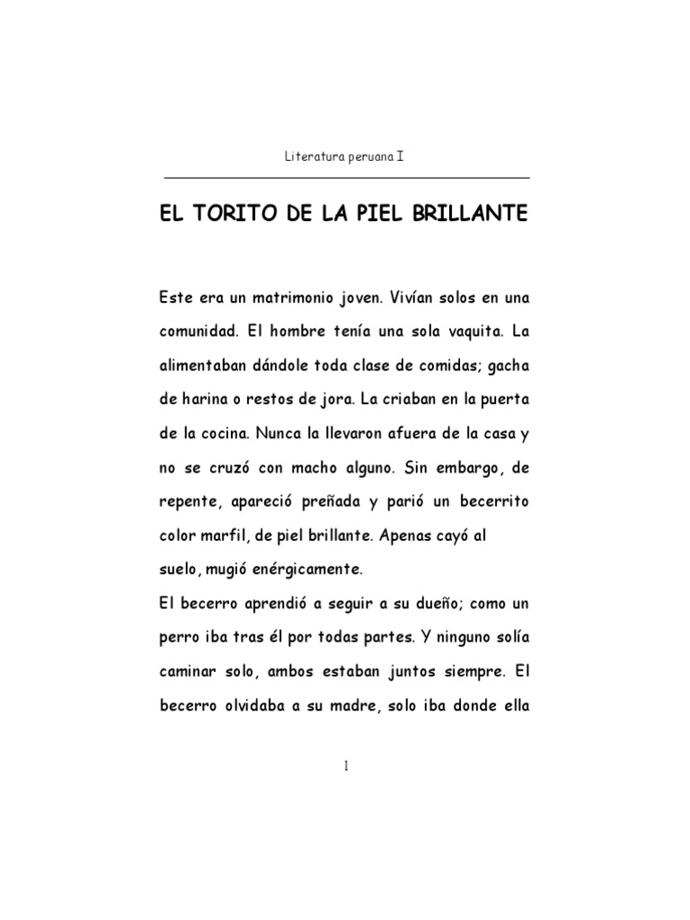EL TORITO DE LA PIEL BRILLANTE - José María Arguedas | PDF