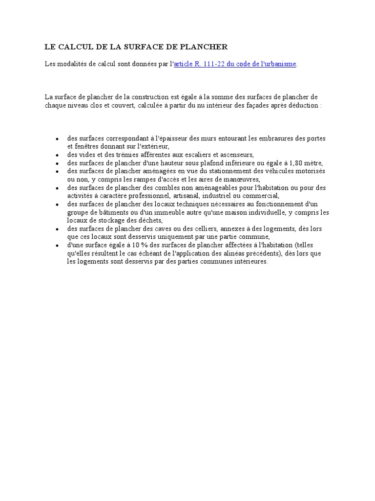Calcul de la Surface de Plancher | PDF