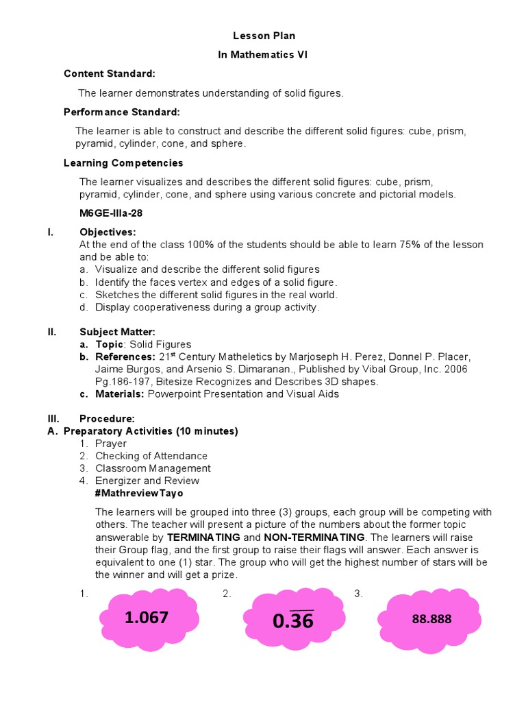 Grade 6 Solid Figures Lesson Plan | PDF | Shape | Triangle