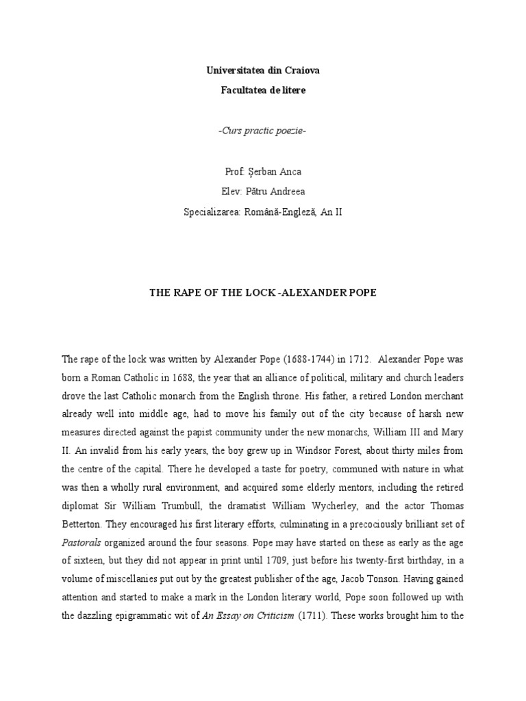 Andreea Pătru on Pope's Mock-Epic | PDF | Poetry