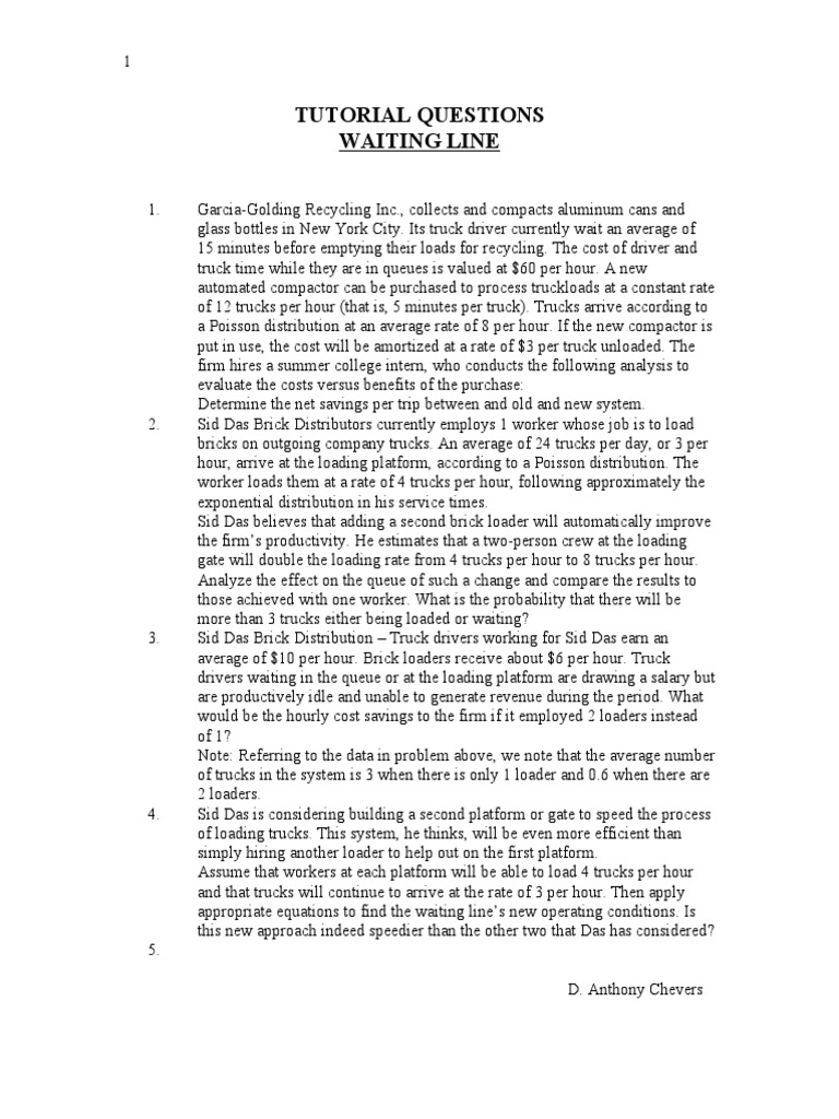 MS29P TutorialQuestionsWaitingLine | PDF | Truck | Recycling