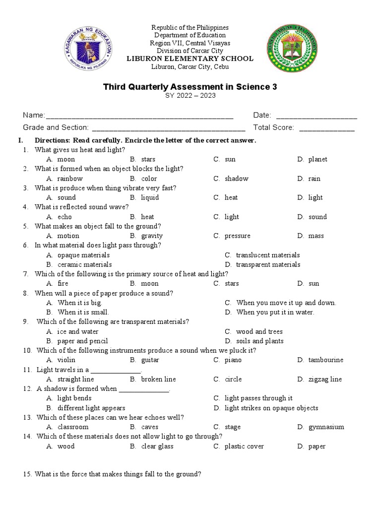 third-periodical-test-SCIENCE.docx | PDF | Sound | Force