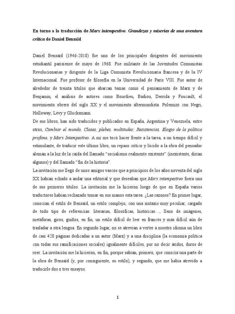 Traducción Marx Intempestivo | PDF | Traducciones | Karl Marx