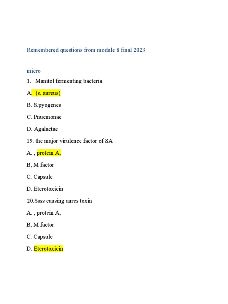Remembered Questions From Module 8 Final 202322 | PDF | Self-Improvement | Science & Mathematics