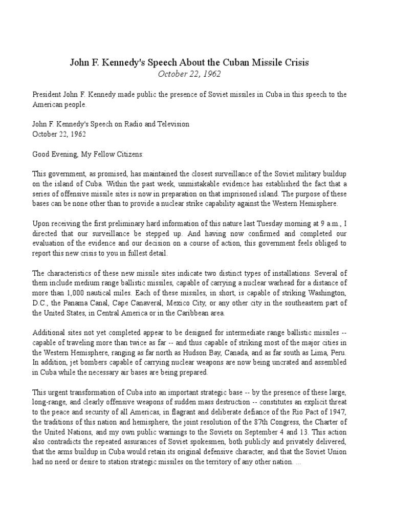 Kennedy Speech Cuban Missile Crisis PDF | PDF