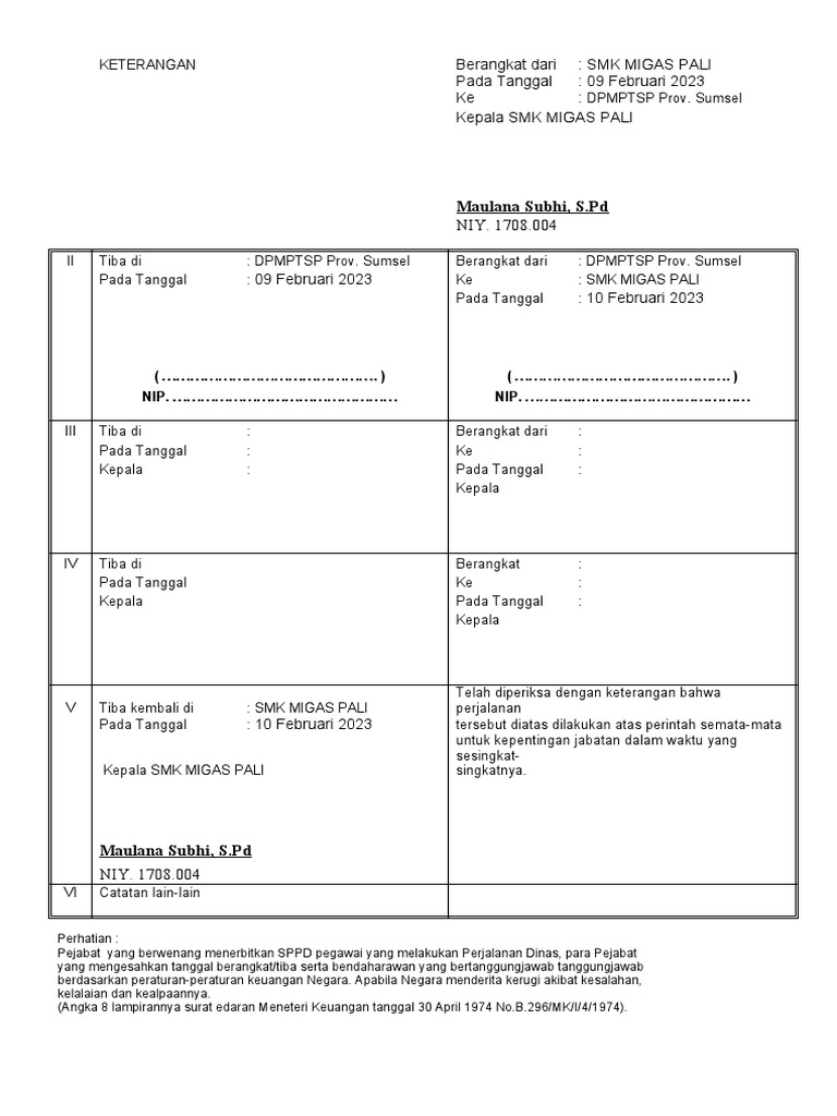 Lampiran Belakang SPPD | PDF