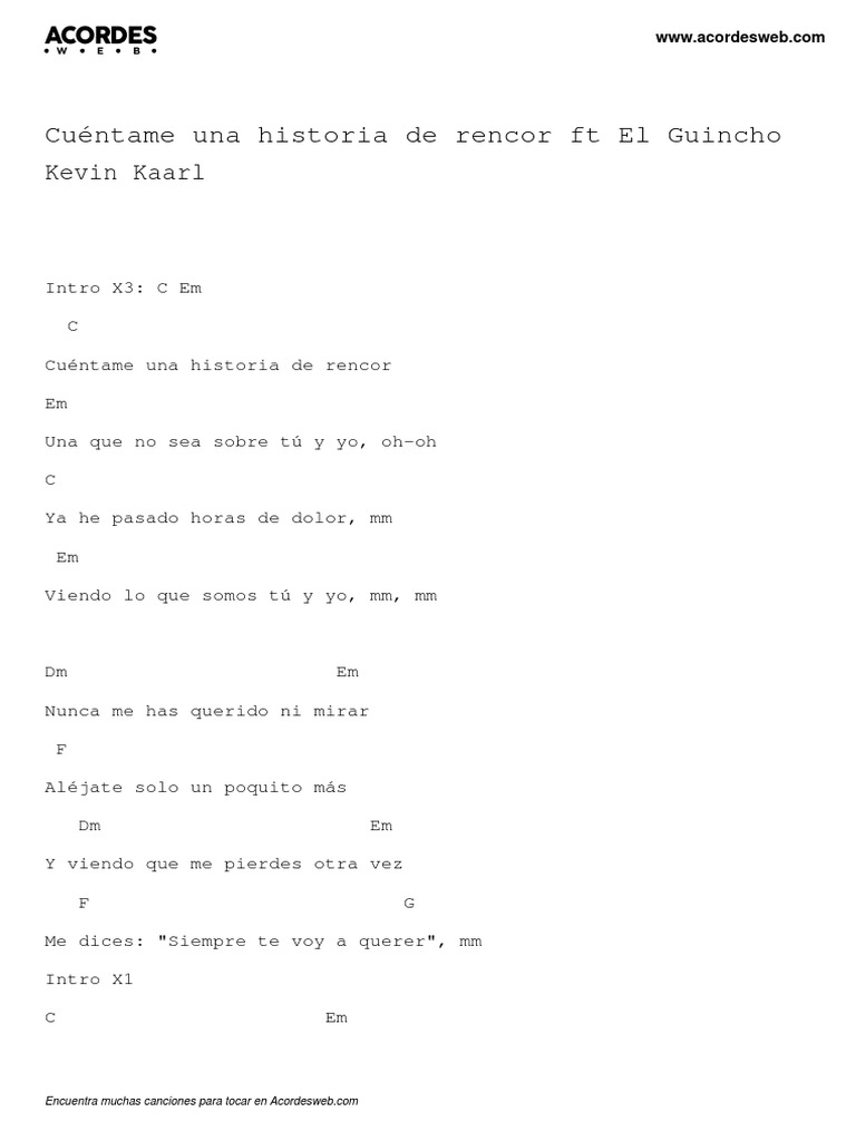 Cuéntame Una Historia de Rencor FT El Guincho: Kevin Kaarl | PDF