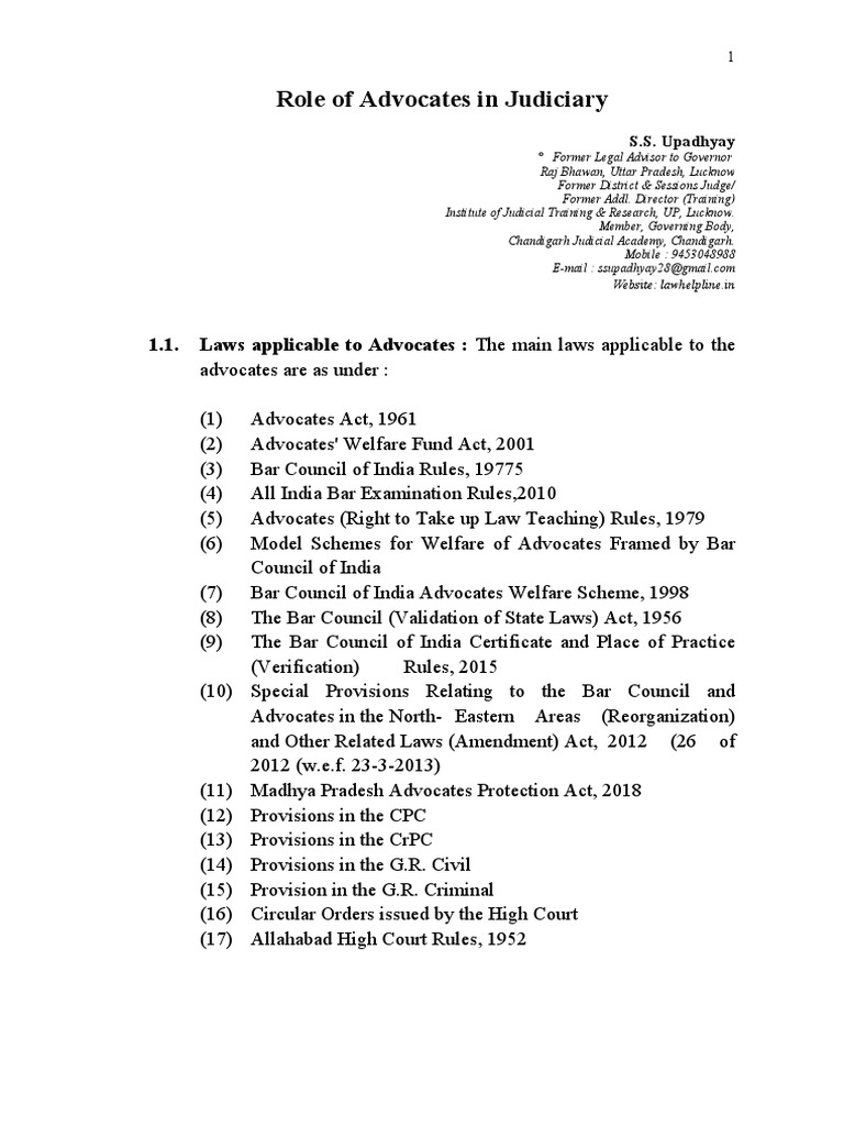 Role of Advocates in Judiciary PDF | PDF