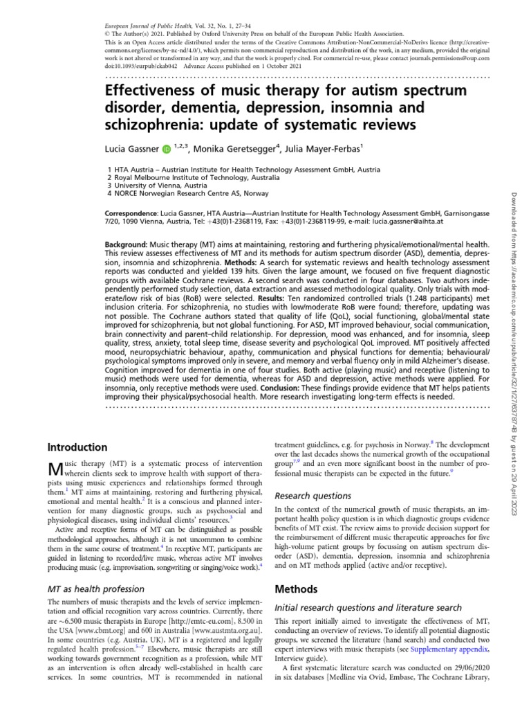 Gassner - 2021 - Effectiveness of Music Therapy For Autism Spectrum ... Gassner - 2021 - Effectiveness of Music Therapy For Autism Spectrum ...