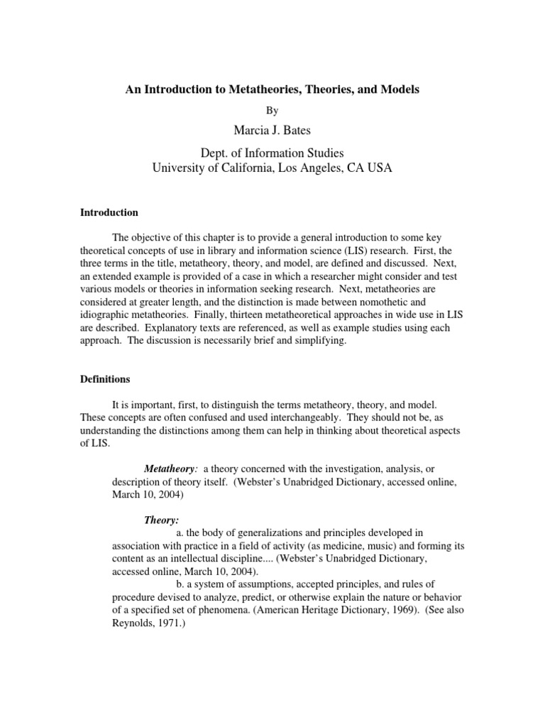 An Introduction To Metatheories, Theories, and Models | PDF