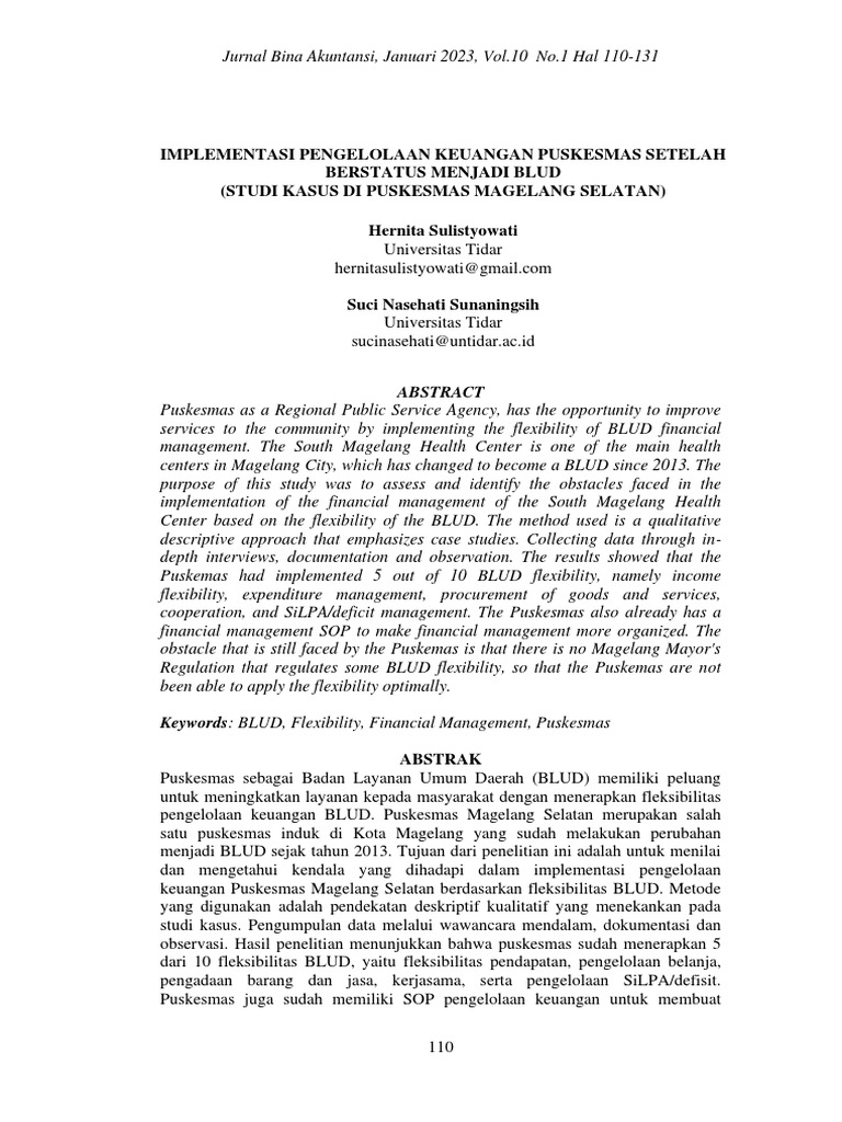 (JURNAL) Implementasi BLUD Studi Kasus PKM Magelang PDF | PDF