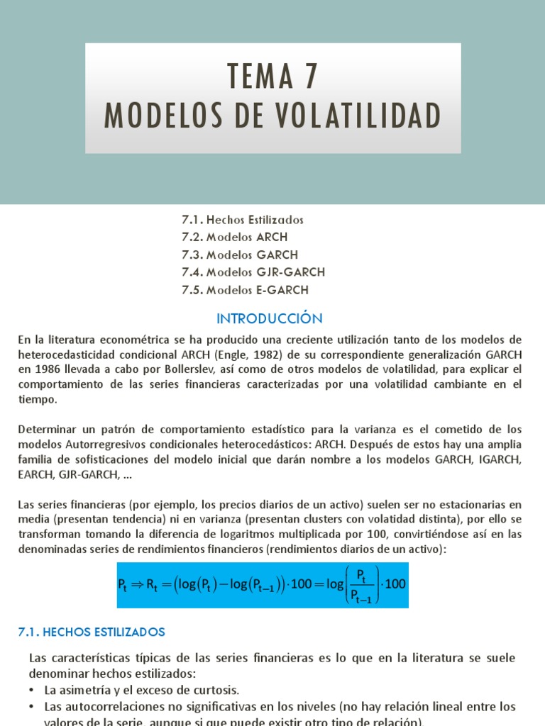 Tema 7-Modelos de Volatilidad PDF | PDF | Diferencia | Volatilidad (Finanzas)