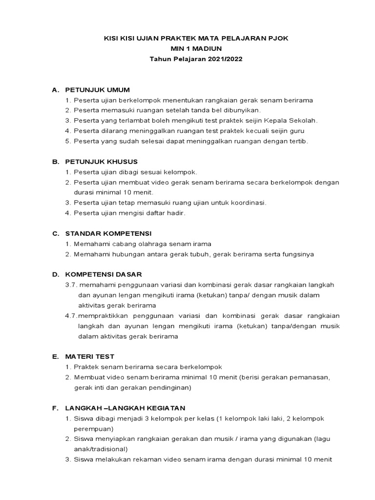 Naskah Praktek Pjok Kelas 6 Min 1 Madiun | PDF