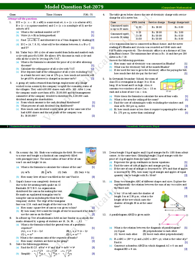Mathematics Model Question Set 2079 | PDF