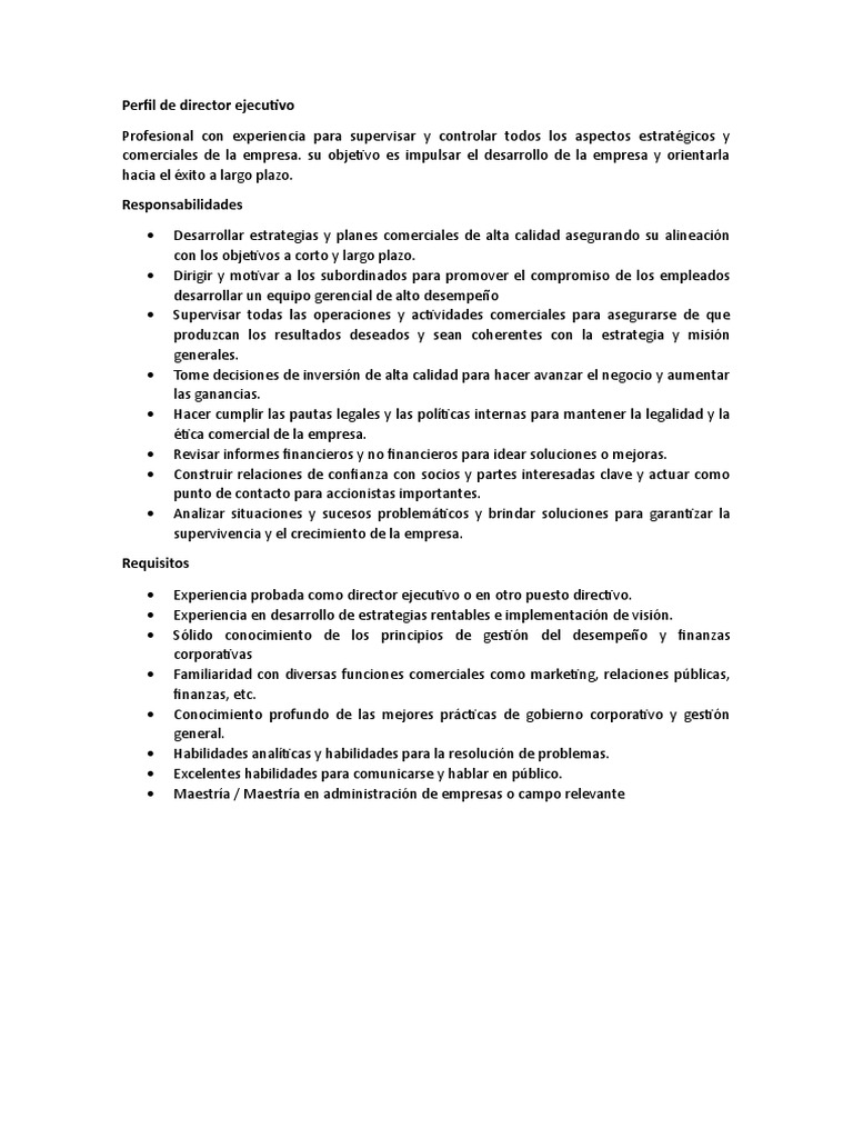 Perfil de Director Ejecutivo | PDF