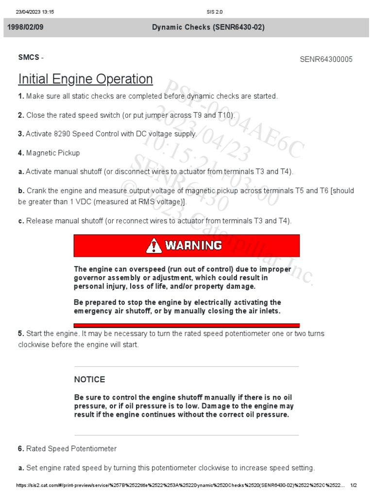 Dynamic Checks (SENR6430-02) PDF | Download Free PDF | Voltage ...