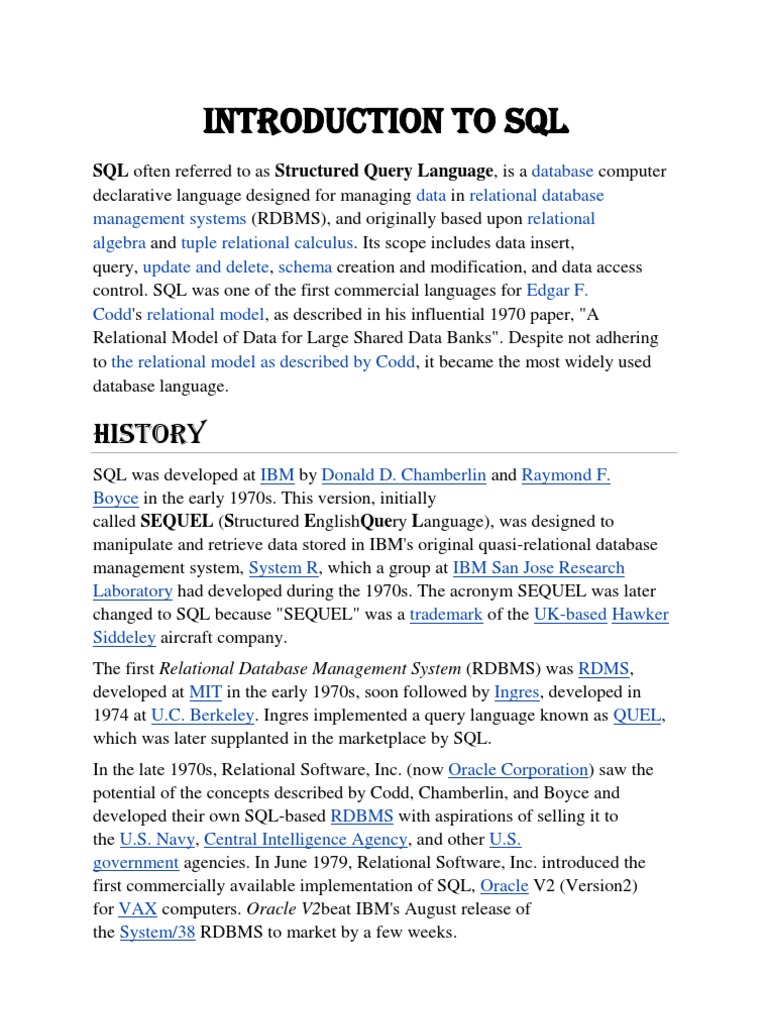 Introduction To SQL | PDF | Sql | Databases