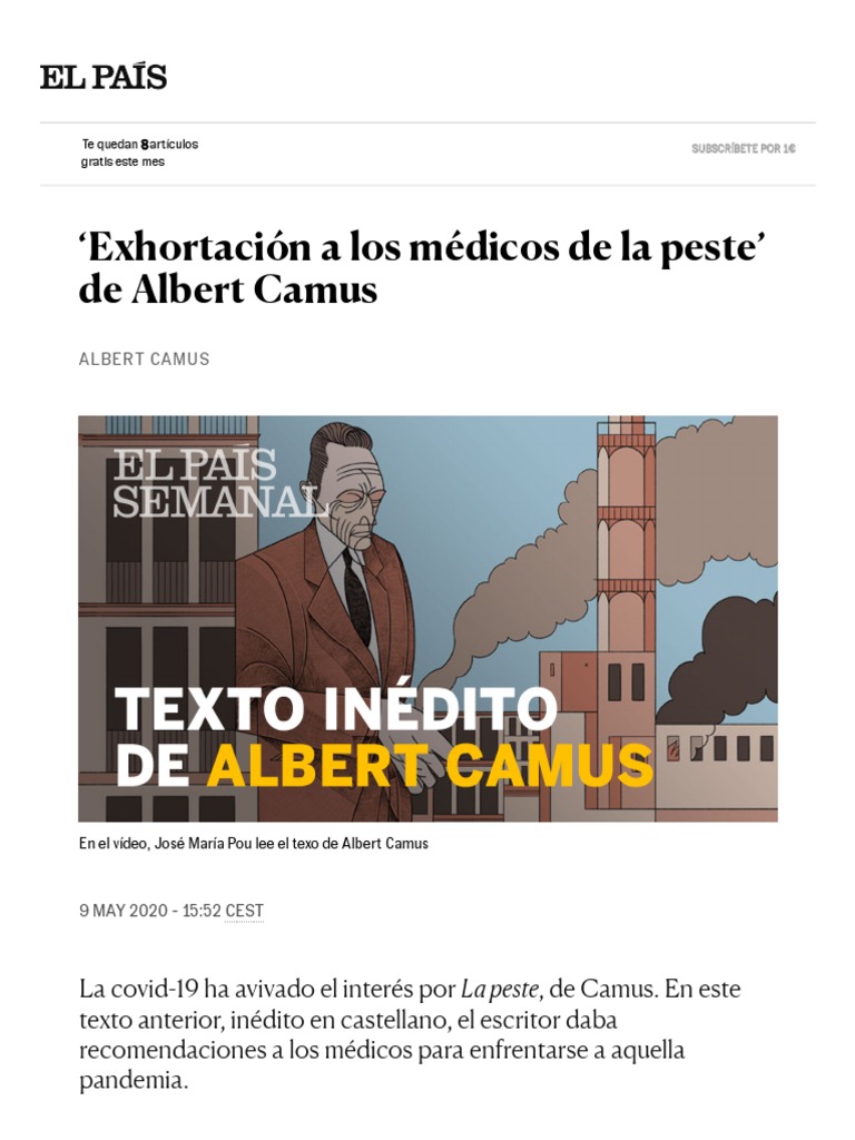 Albert Camus. Exhortación A Los Médicos de La Peste PDF | PDF