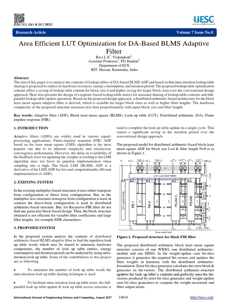 Area Efficient LUT Optimization For DA-Based BLMS Adaptive Filter PDF ... Area Efficient LUT Optimization For DA-Based BLMS Adaptive Filter PDF ...