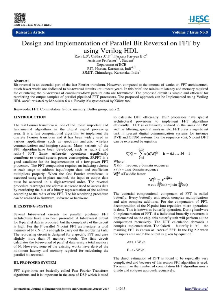 Design and Implementation of Parallel Bit Reversal On FFT by Using Verilog H PDF | PDF ...