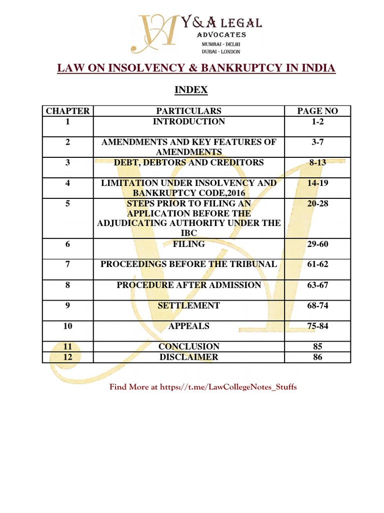 Guide to the Insolvency and Bankruptcy Law in India: An Overview of Key Chapters and Amendments ...