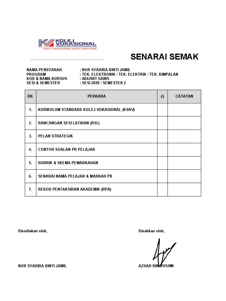 Senarai Semak Fail RPA-1 | PDF