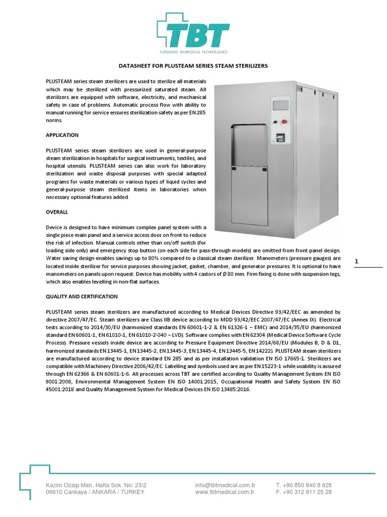 Brosur TBT Steam Sterilizer PLUSTEAM 12 | PDF