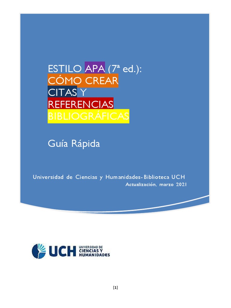 ESTILO APA (7 Ed.) : Cómo Crear Citas Y Referencias Bibliográficas Guía ...