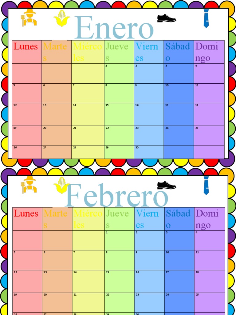 Calendario anual con los días de la semana de cada mes | PDF