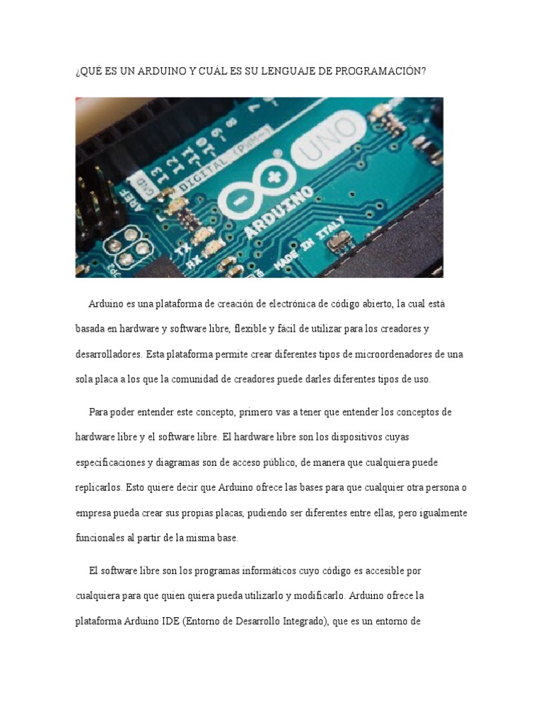 que es un Arduino y cuál es su lenguaje de programación.docx | PDF
