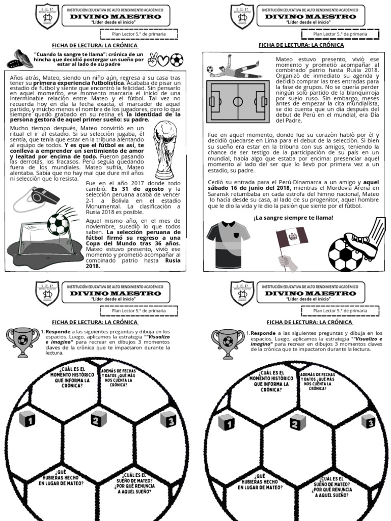 5.° Prim - Plan Lector - Ficha de Lectura PDF | PDF | Asociación de Futbol