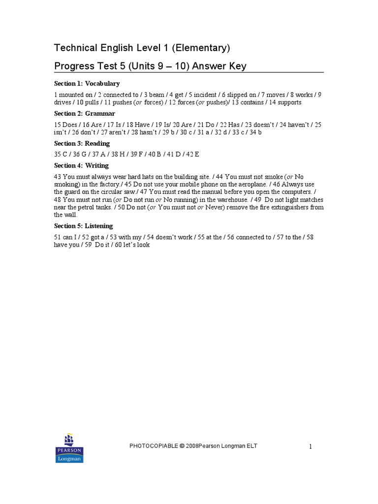Progress Test 5 Key | PDF | Technology & Engineering