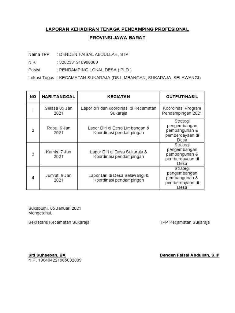 Laporan Kehadiran Denden PLD | PDF