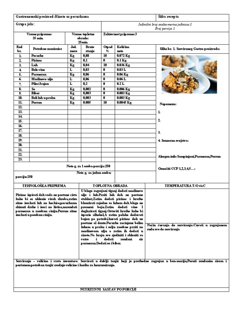 Standardni Recept gng1-1 | PDF